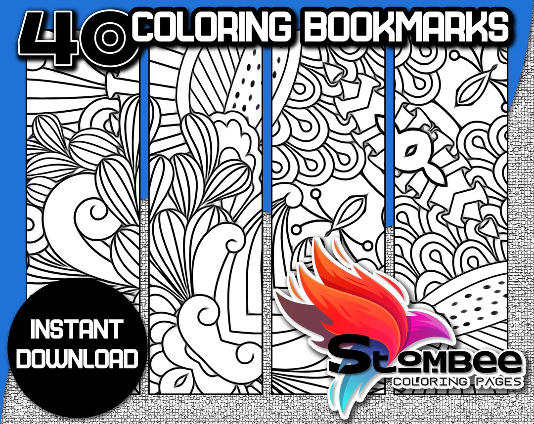 Printable Coloring Bookmarks Template PDF and JPG, 40 Bookmarks to ...