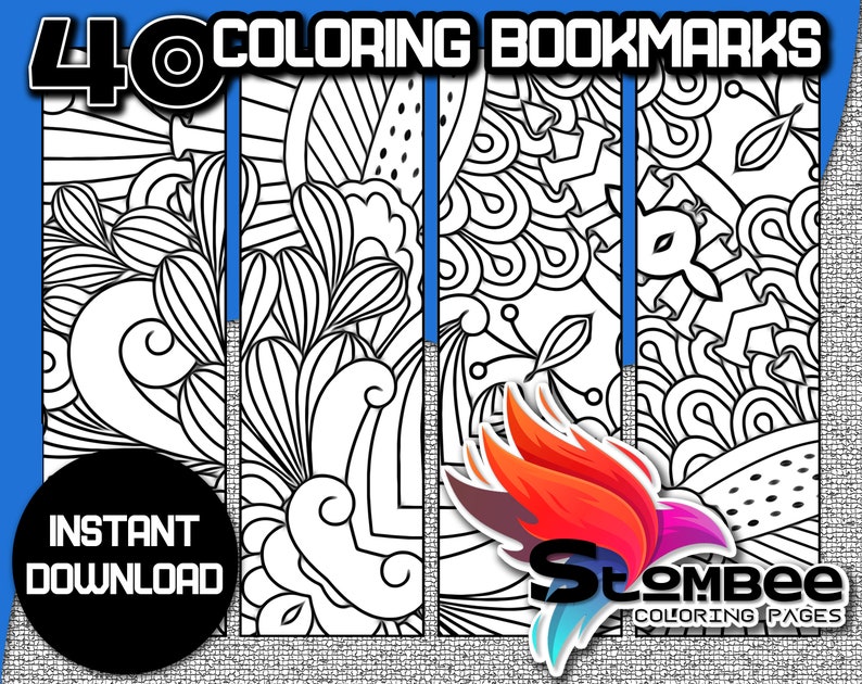 Printable Coloring Bookmarks Template PDF and JPG, 40 Bookmarks to ...