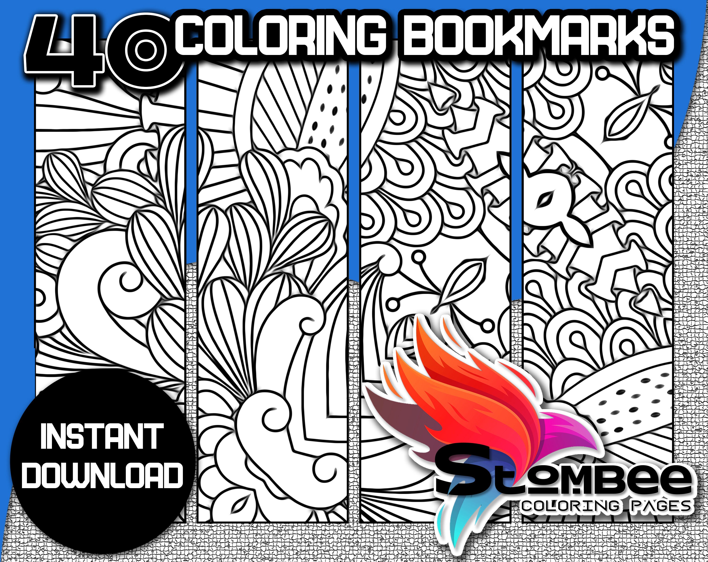 Printable Coloring Bookmarks Template PDF and JPG, 40 Bookmarks to ...