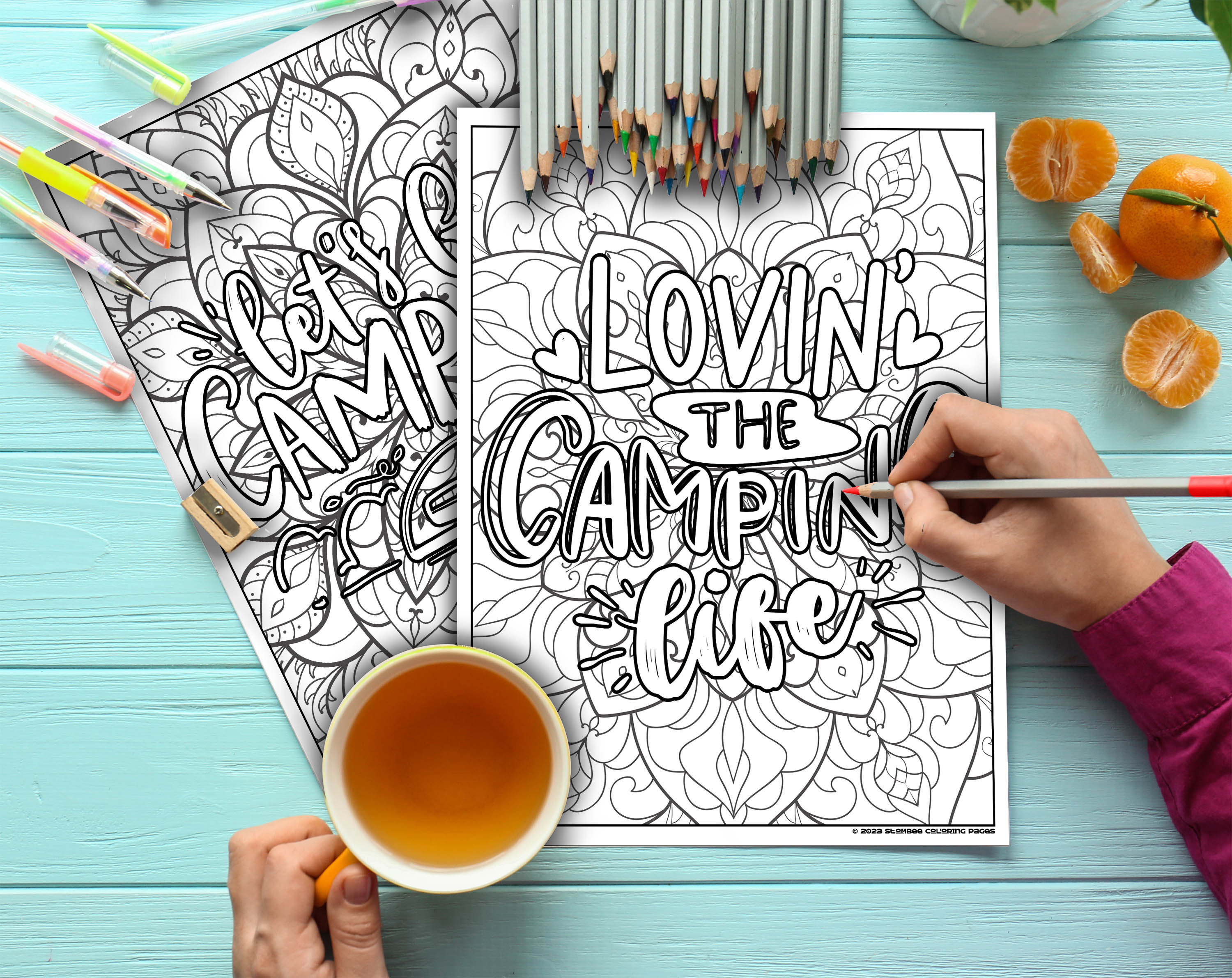 Camping Outdoors Quotes Adult Coloring Pages Printable - Etsy