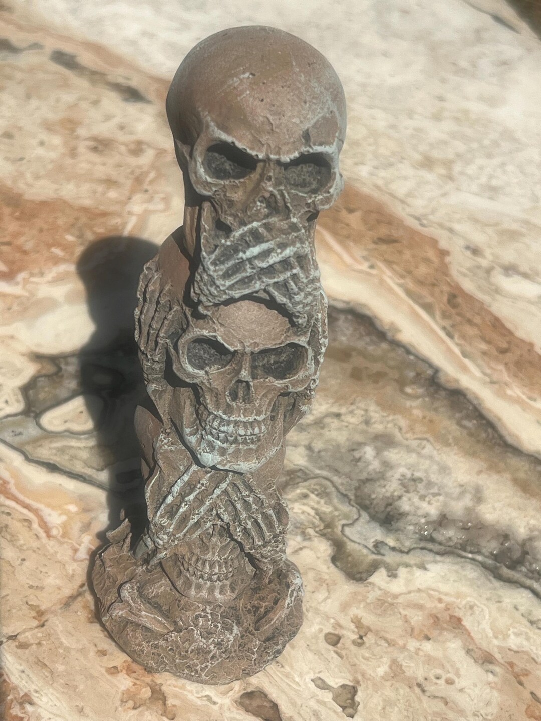 Handmade Painted Concrete Three Skulls Statue, See No Evil Hear No Evil ...