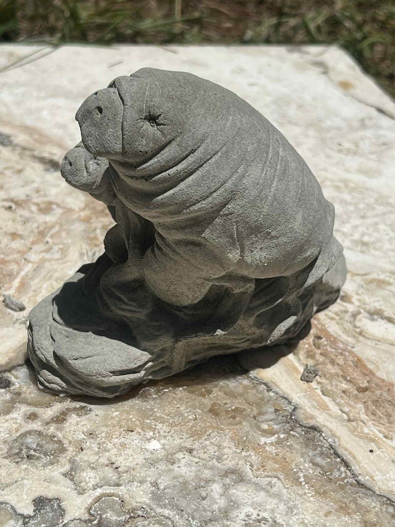 Handmade Concrete Manatee Statue for Garden or Coastal Decor, Cement ...