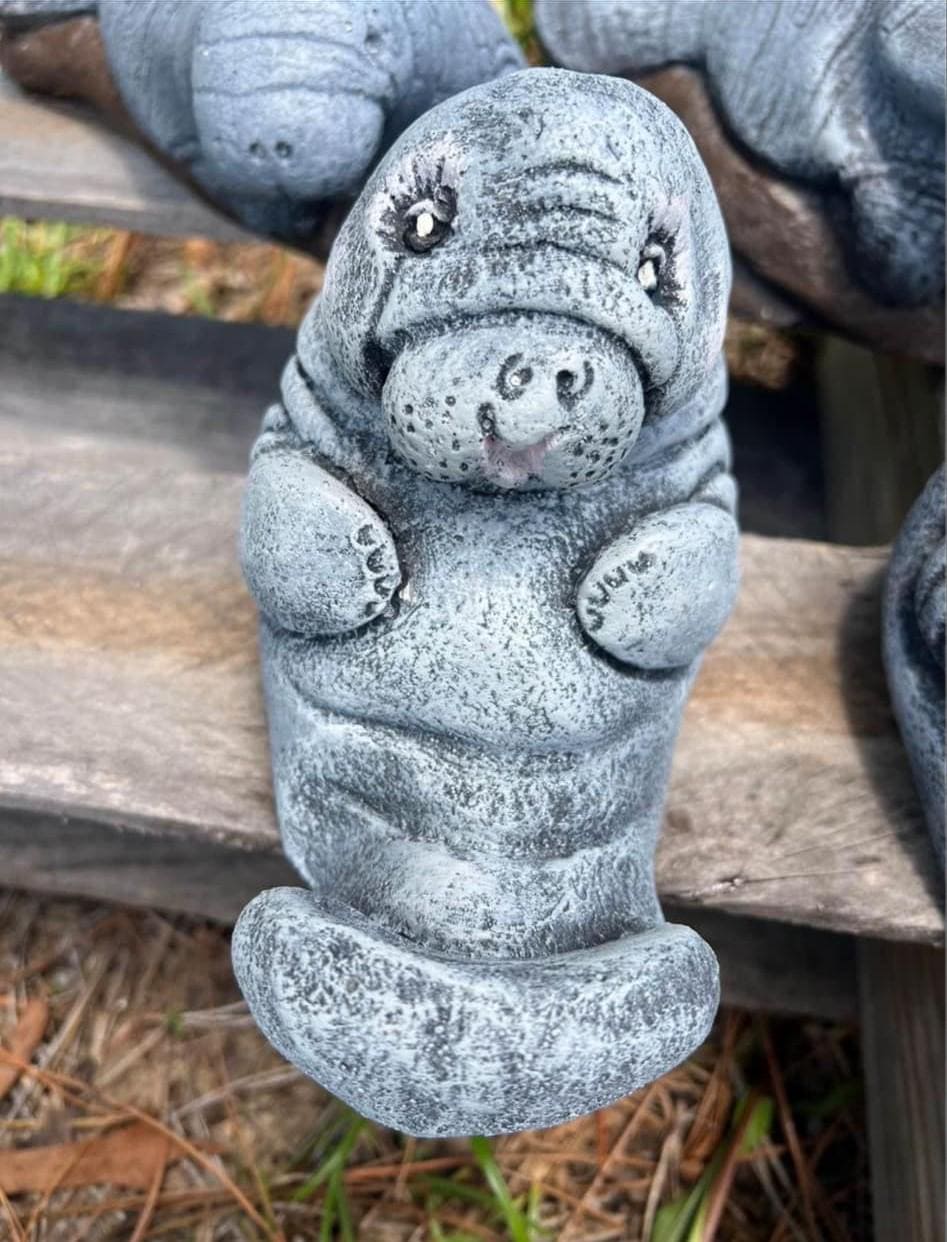 Adorable Little Concrete Manatee Statue Handmade, Painted Garden Decor ...