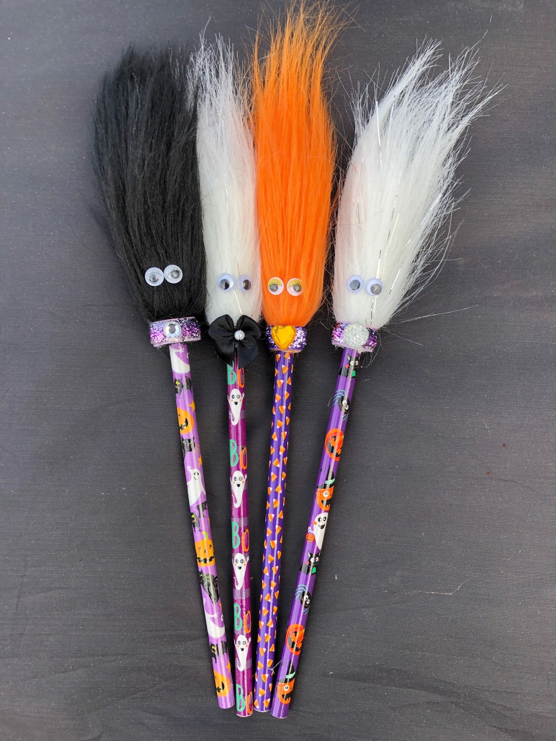 4 Halloween Pencils * Halloween Treat * Fuzzy Pencil * Spooky Pencil ...