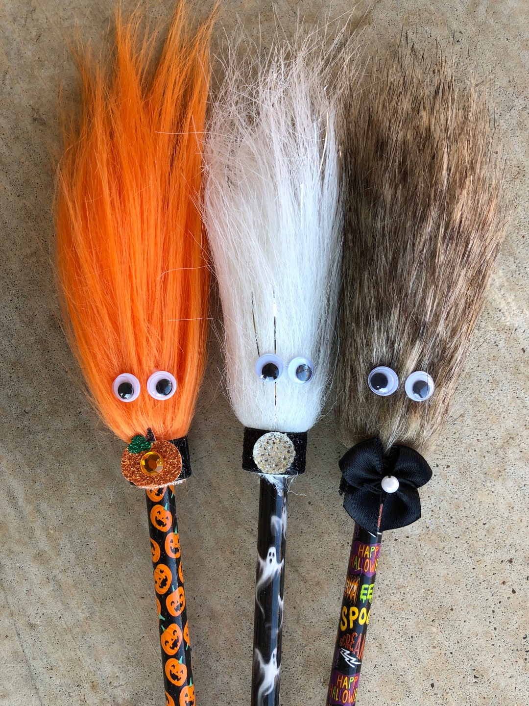 Halloween Pencils Trio Fuzzy Pencil Furry Pencil Retro - Etsy