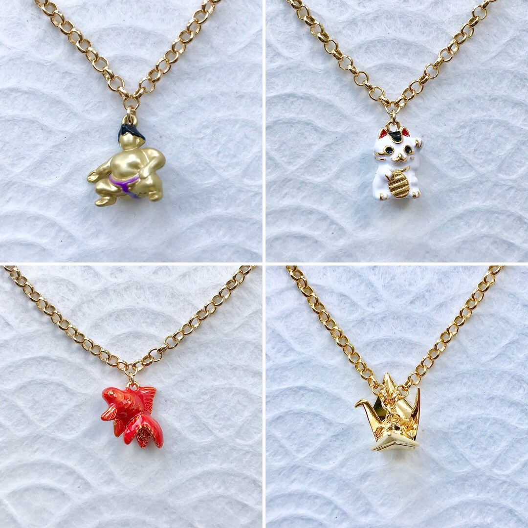 MICHIKO Haori Himo Chain Japanese Themed Charms on Gold-plated Chain ...