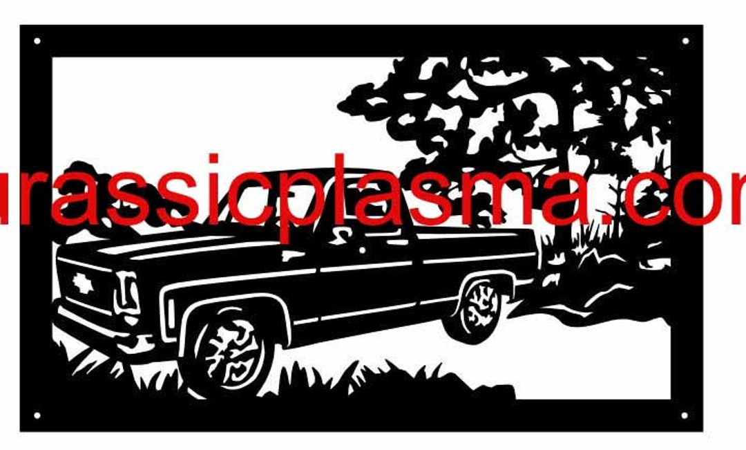 Chev Squarebody Pickup mit Bäumen und Rahmen. DXF SVG Dateien NUR für ...