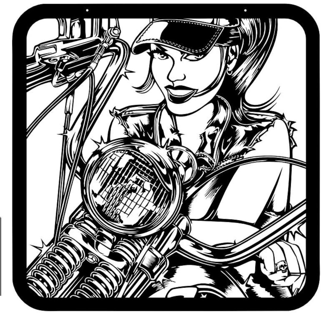 Biker Chick Bike Harley Girl Pinup SVG DXF Cut Ready File Plasma Laser ...
