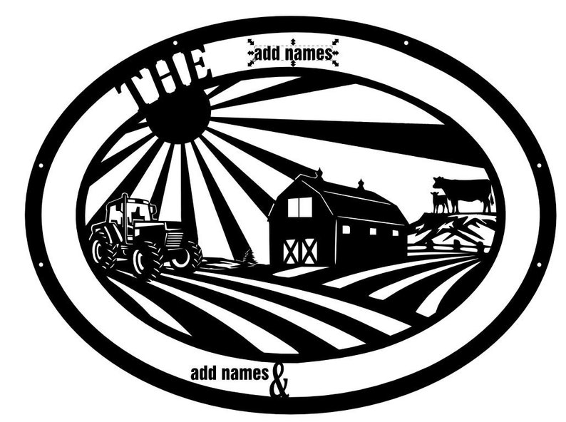 Farmyard Scene Sunburst Barn Tractor Cattle Dxf Svg File File Only - Etsy