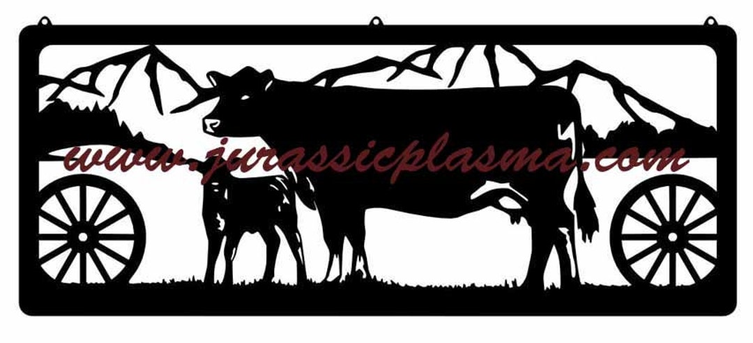 Cow and Calf Wagon Wheel Farm Sign DXF SVG File for Plasma, Laser ...