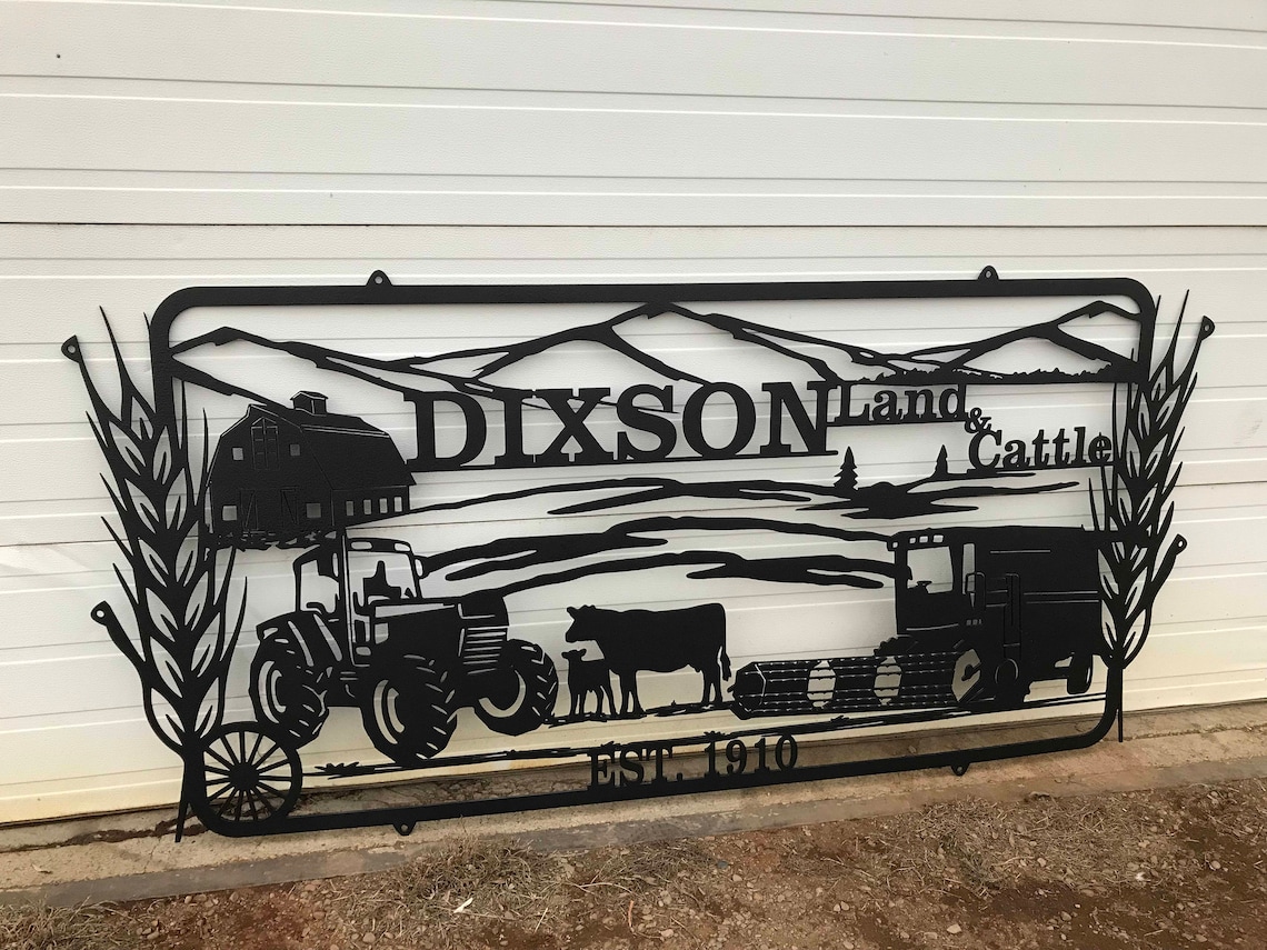 Farm Scene Tractor Combine Cattle Barn Mountains Hills DXF Svg - Etsy