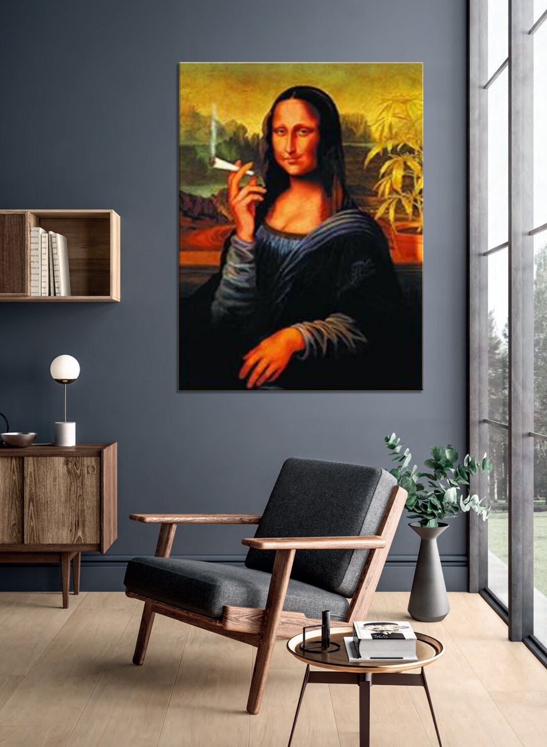 Mona Lisa Smoking Joint Motivational Canvas Artwork Home Office Decor ...