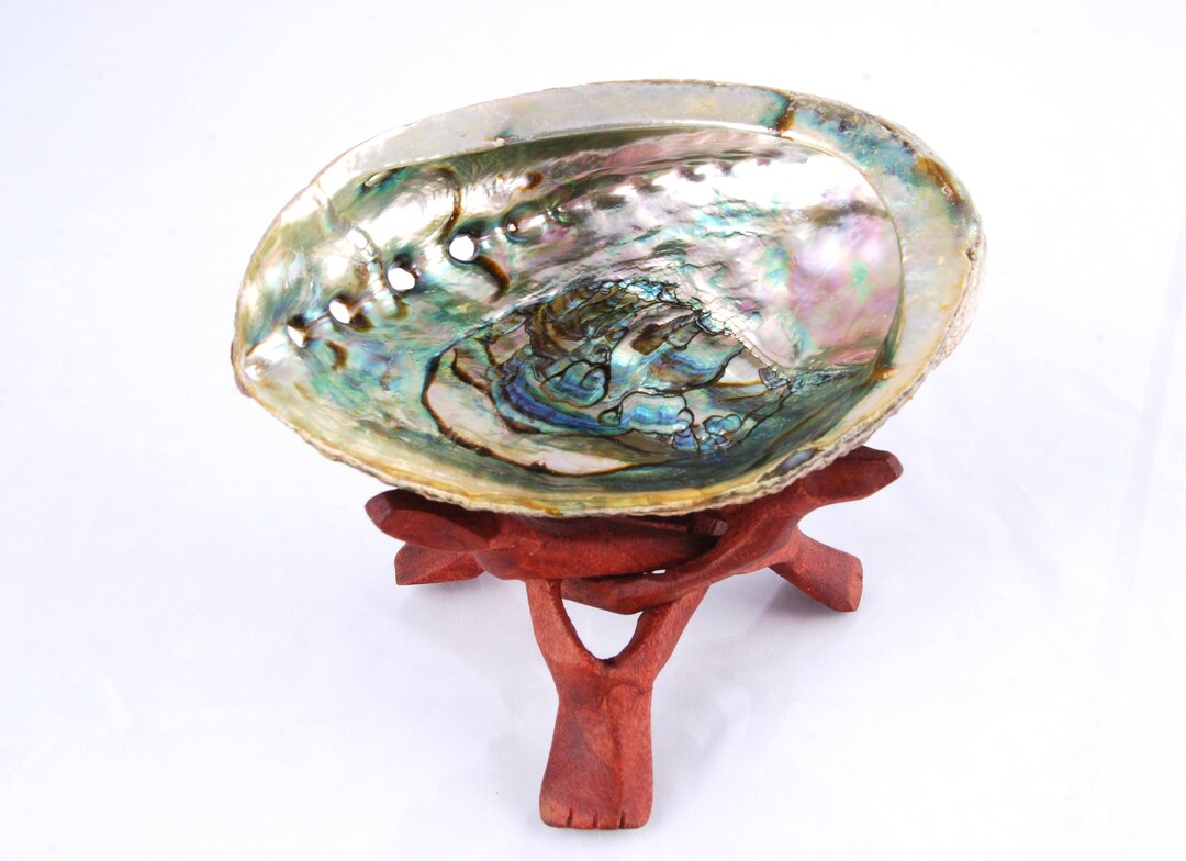 Abalone Shell and Wood Tripod Stand for Smudging and Burning Sage (4 ...