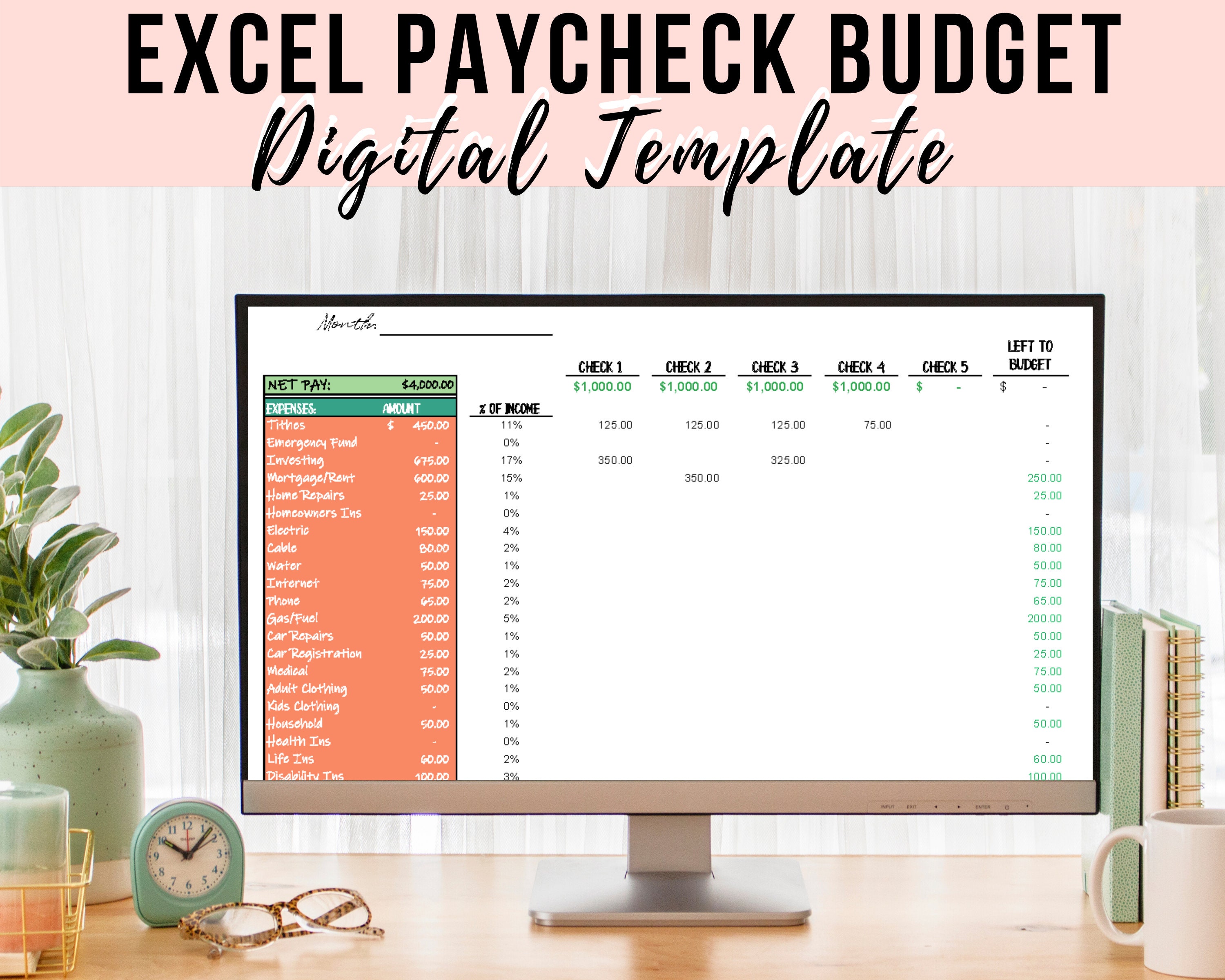 Excel Paycheck Budget Templateexcel Gift Finance Giftbudget | Etsy Canada