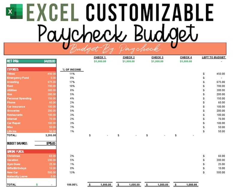 Excel Paycheck Budget Templateexcel Gift Finance Giftbudget Etsy excel-paycheck-budget-templateexcel-gift-finance-giftbudget-etsy
