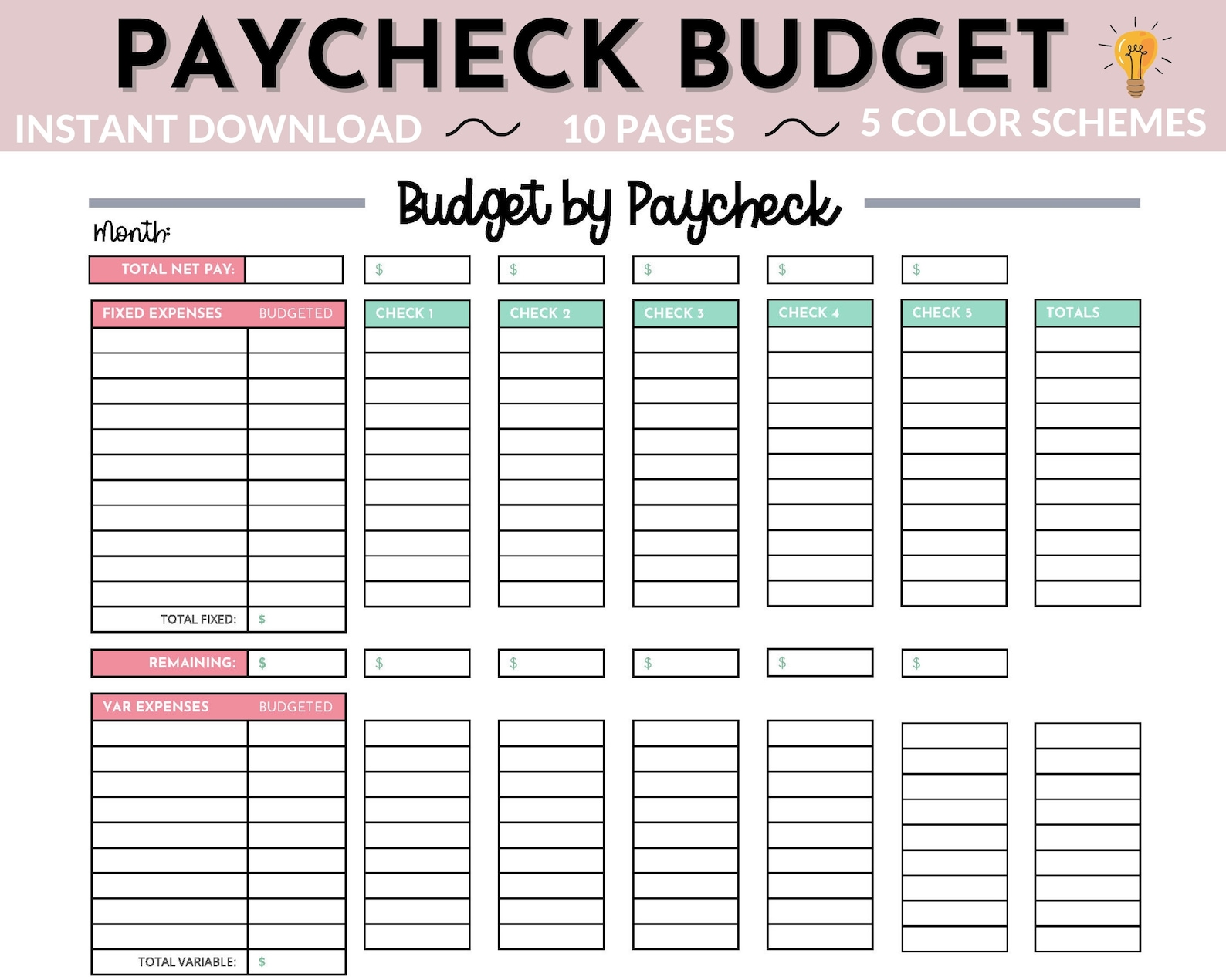 Budget by Paycheck (landscape),paycheck Budget Planner,budget Template ...