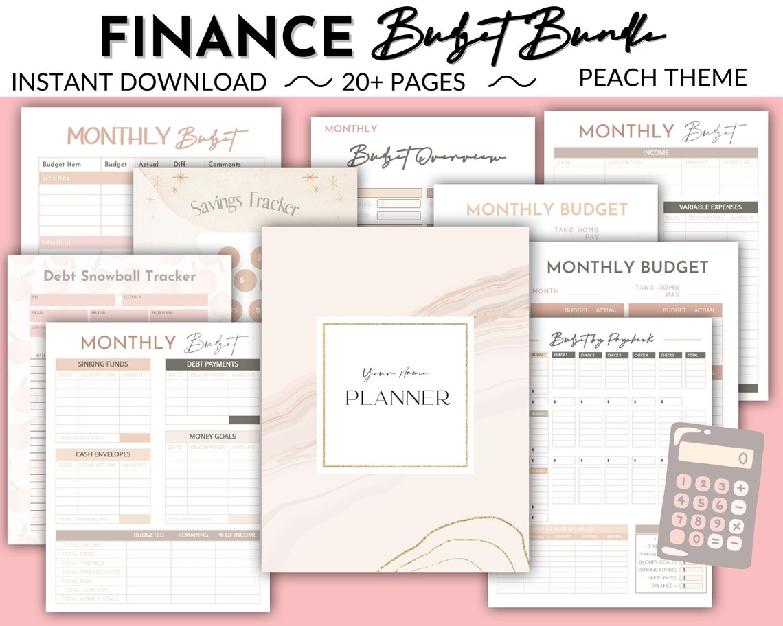 Peach Financial Planner Digital, Finance Binder, Finance Template ...