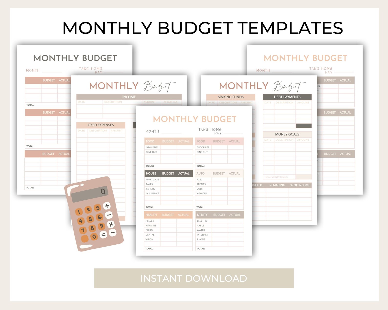 Peach Financial Planner Digital, Finance Binder, Finance Template ...