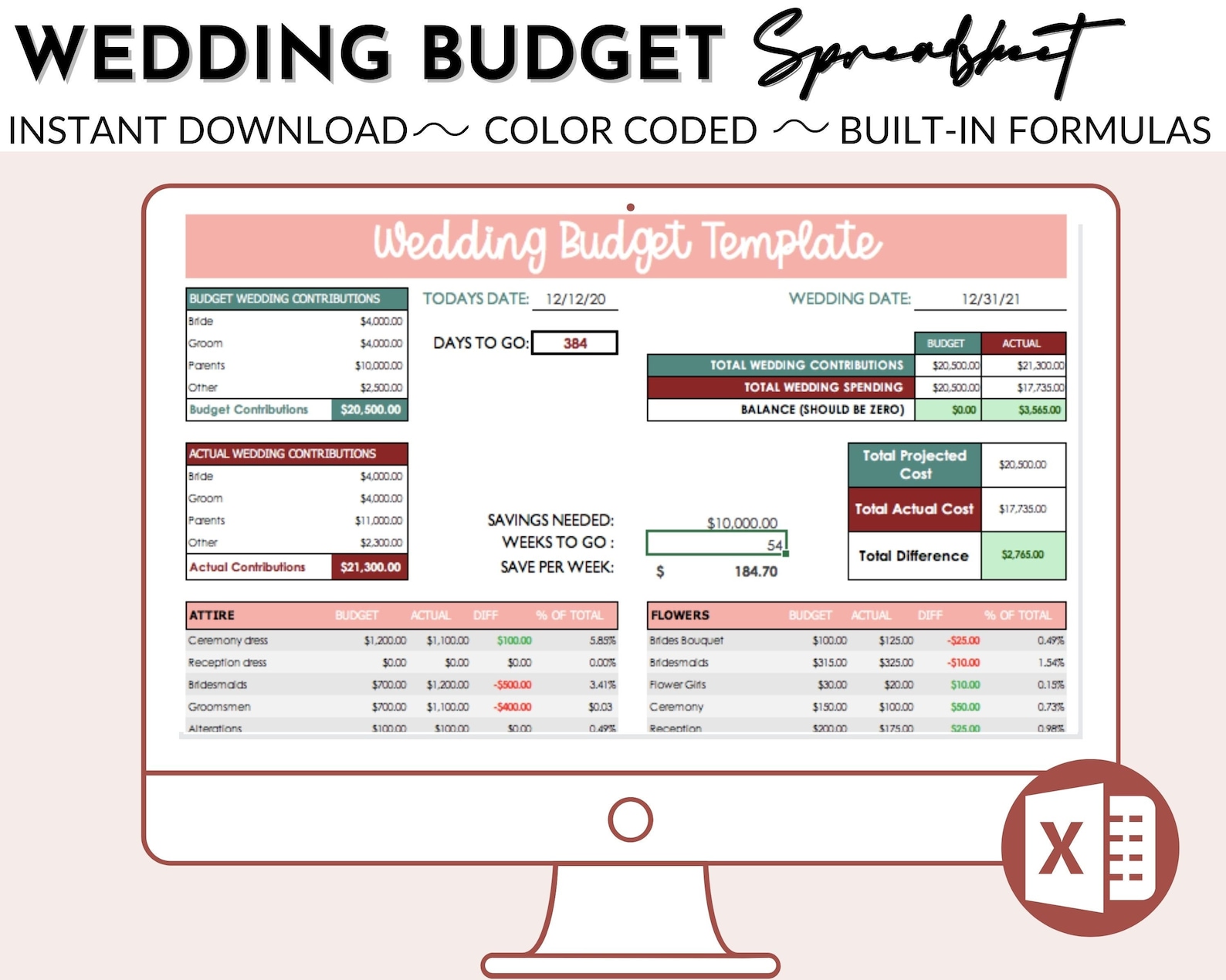 Wedding Budget Spreadsheet, Wedding Budget Template, Wedding Budget ...