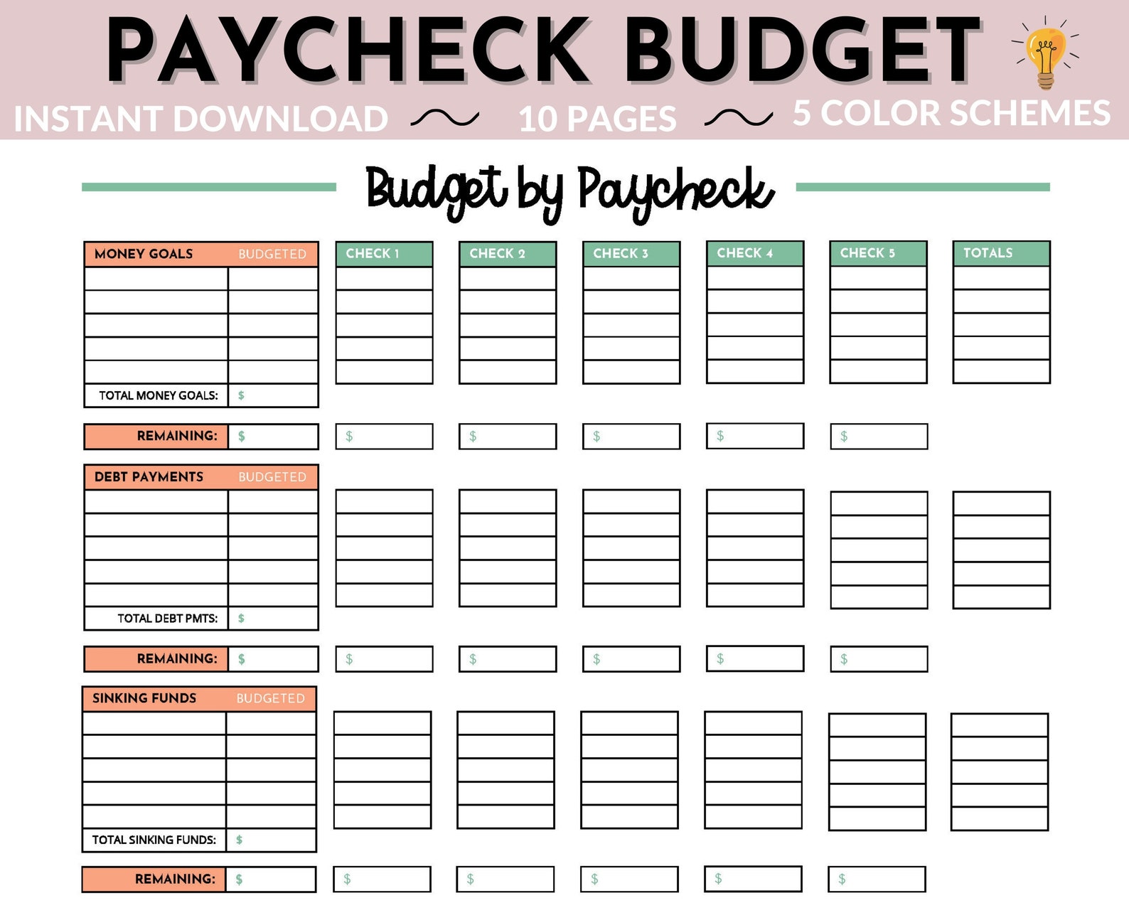 Budget by Paycheck (landscape),paycheck Budget Planner,budget Template ...