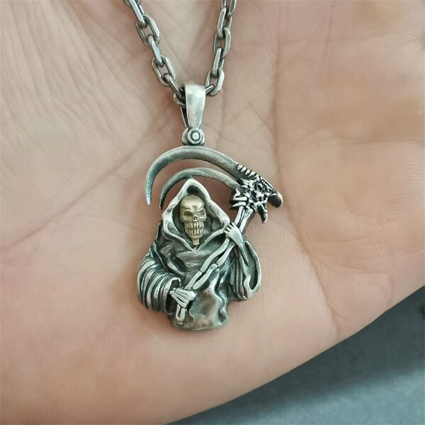 Sterling Silver Grim Reaper Pendant - Etsy