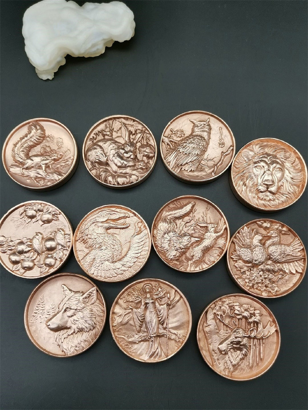 Duplex Worry Stone Relief Sculpture EDC Aeneous Antique Collection Gold ...