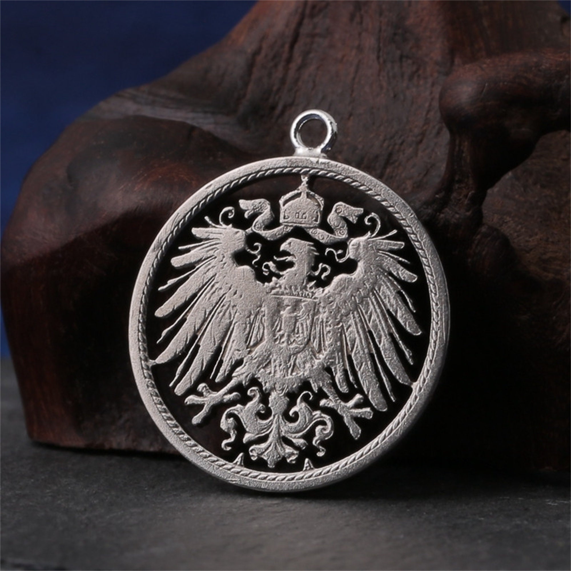 German Prussian Two Marks of Silver Coin Necklace Spread Eagle Relief ...