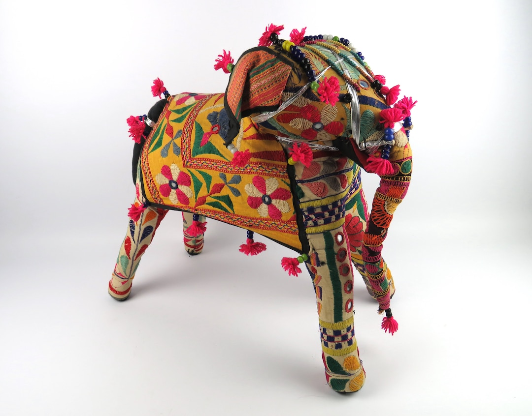 HUGE Rajasthani Indian Fabric Elephant, Indian Folk Art Stuffed ...