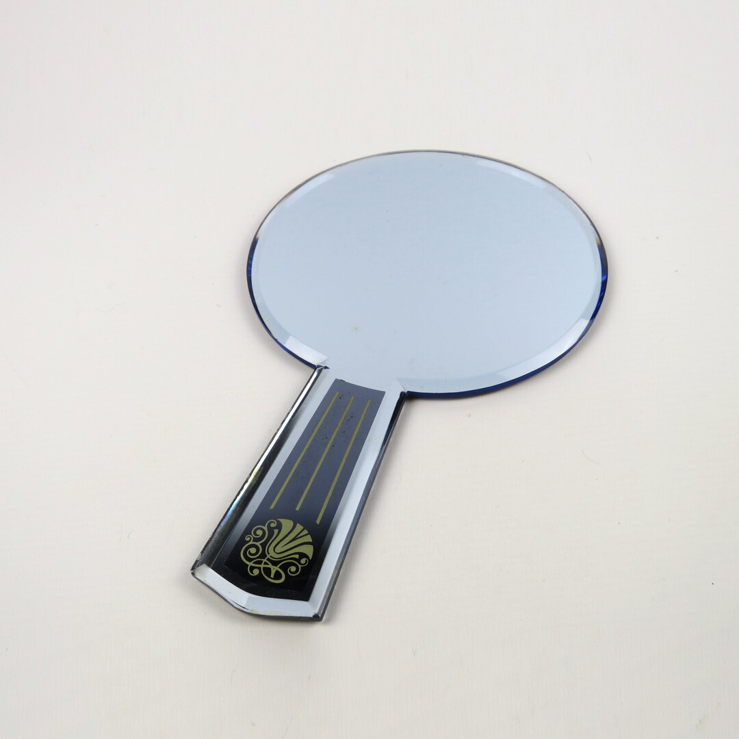 Vintage Art-deco Hand Mirror in Beveled Cobalt Blue Glass, Antique ...