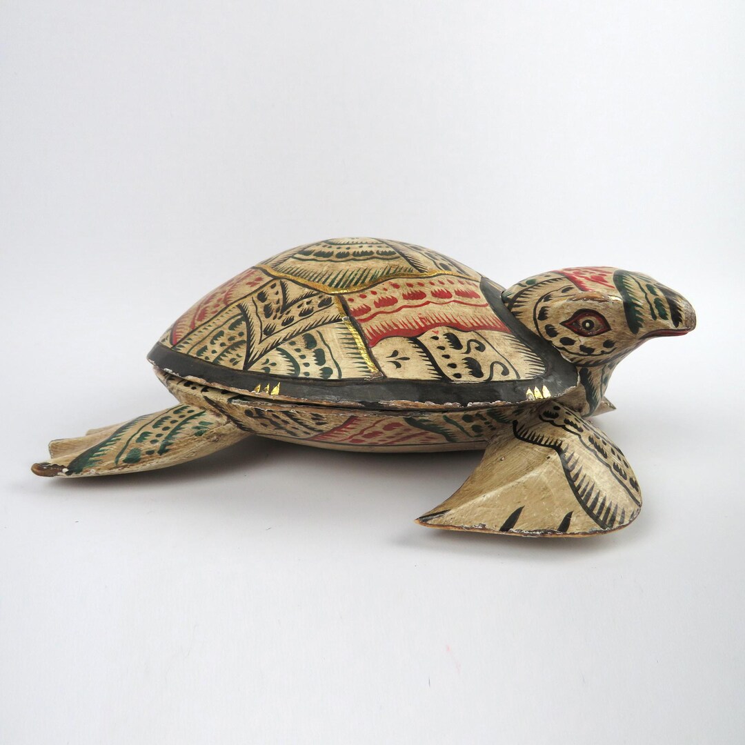 Indian Wooden Turtle-shaped Box, Hand-painted Rajasthan Turtle, Indian ...