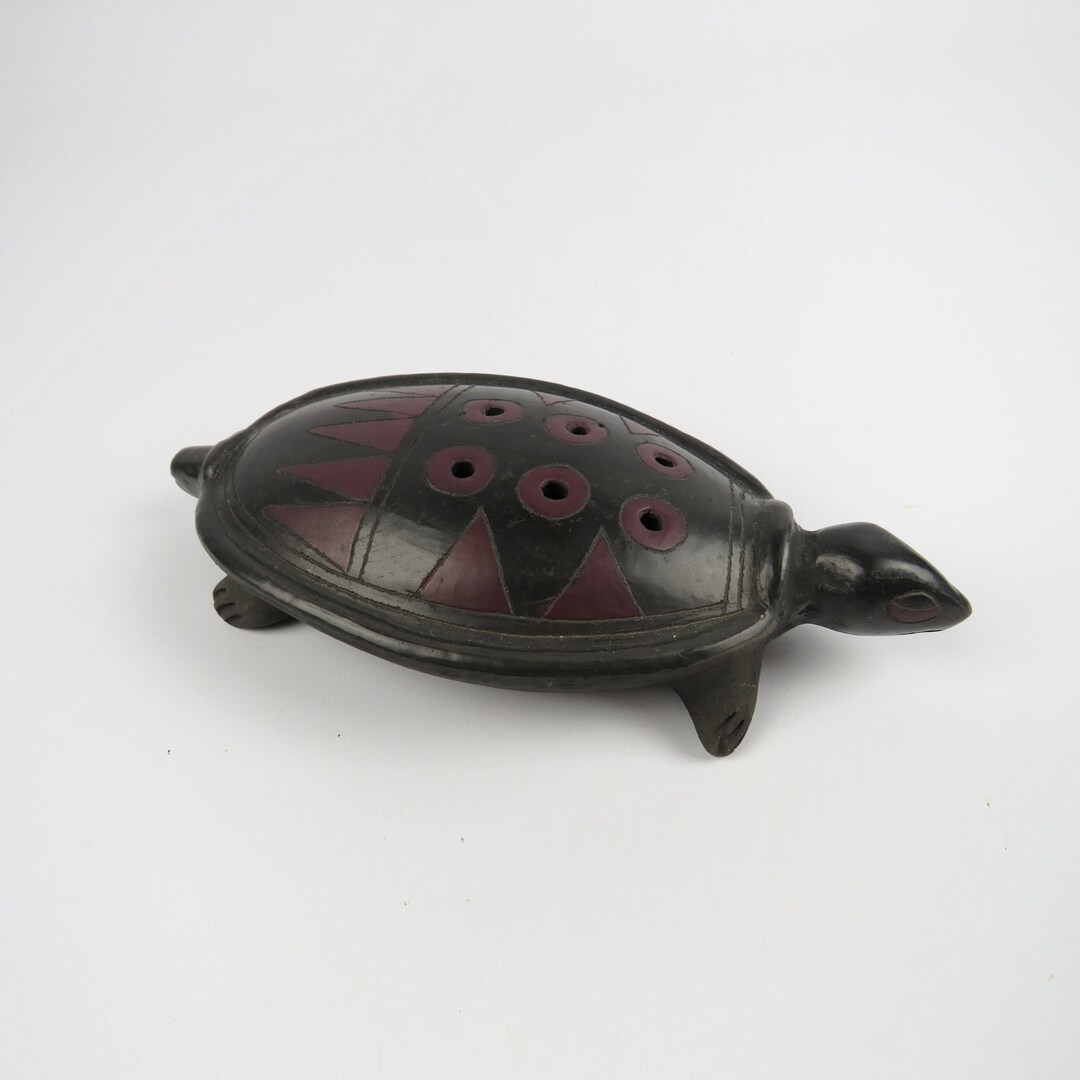 Mexican Folk Art Clay Turtle Ocarina, Hand-painted Turtle Shaped ...