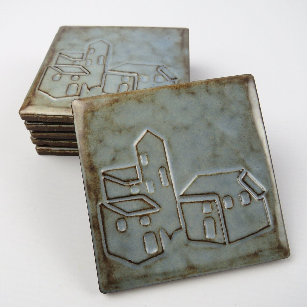 Vintage French 70s Marazzi Ceramic Tiles, 6 Italian Glazed Wall Tiles ...