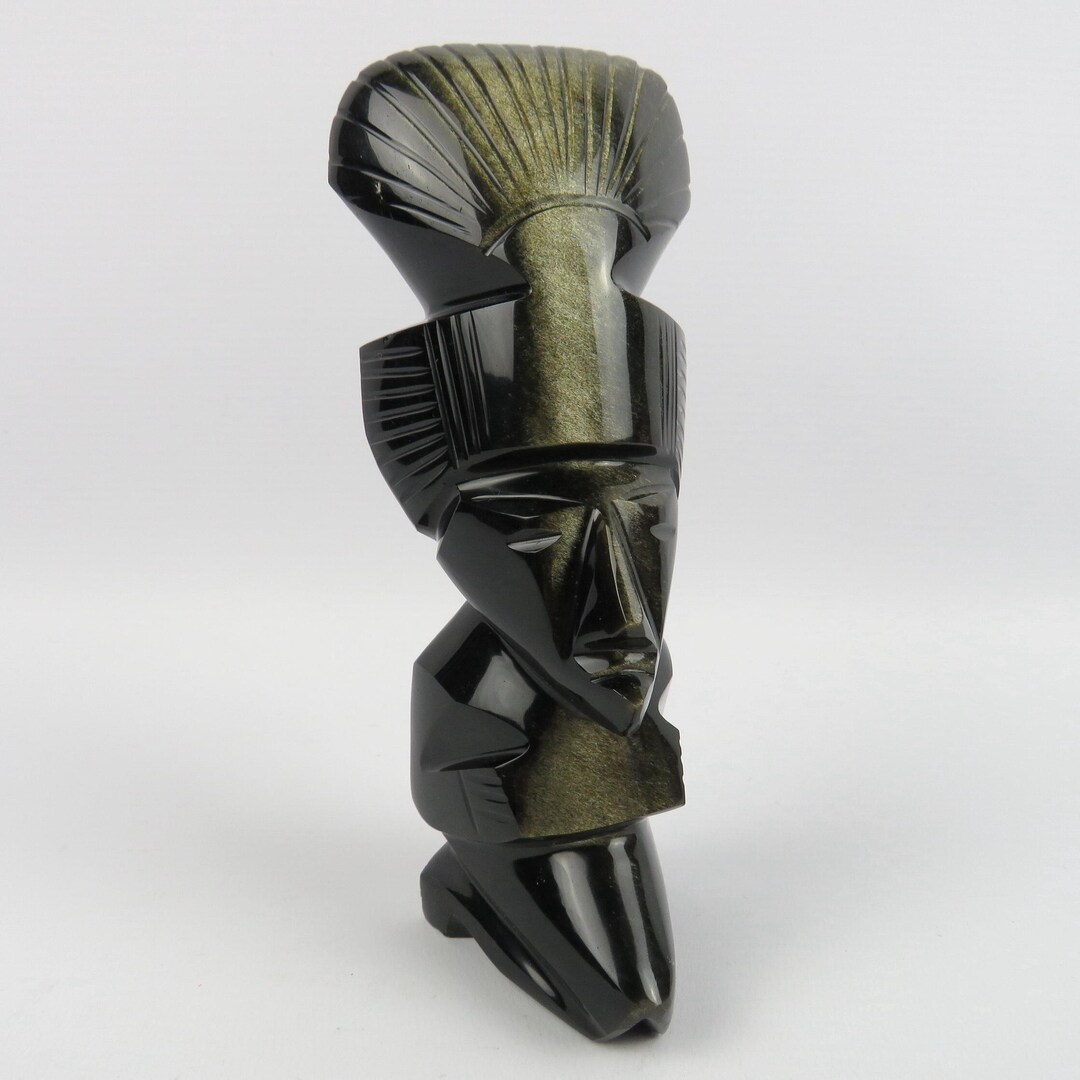 Mayan Aztec Golden Obsidian Statue, Carved Stone Obsidian Aztec God ...