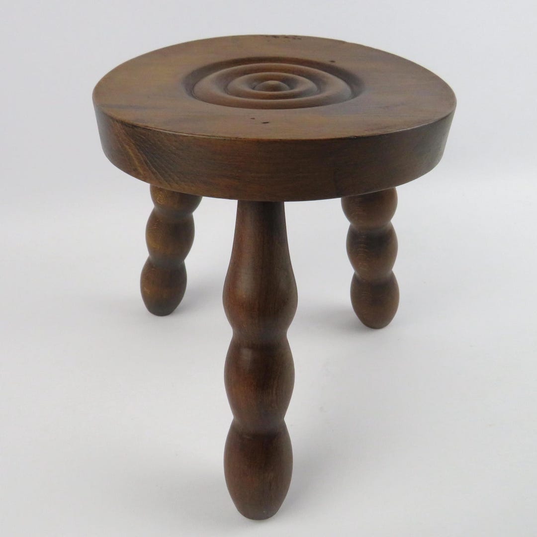 French Vintage 8,85 Tripod Stool, Wooden Bobbin Legs Farm Stool, Three ...