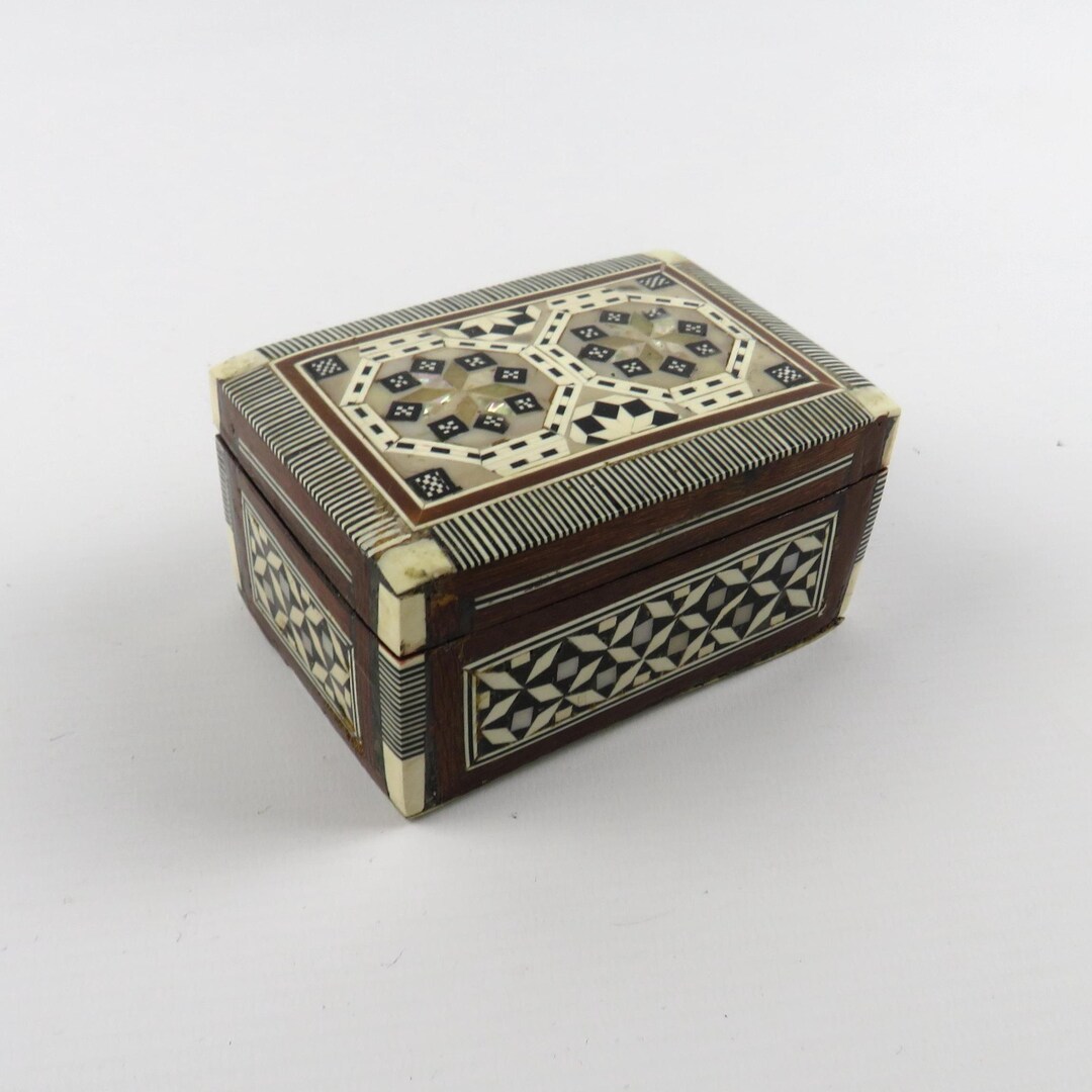 Egyptian Box With Mother-of-pearl Inlay, Oriental Wooden Box With Bone ...