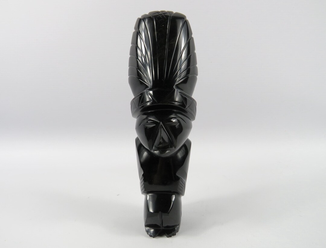 Golden Obsidian Aztec Statue, Pre-columbian Warrior Figurine, Mexican ...