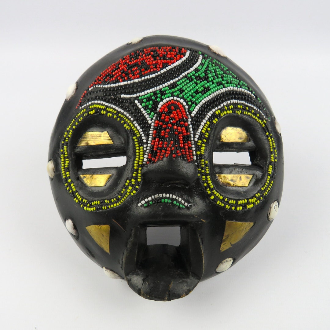 Beaded African Ashanti Mask From Ghana, Hand-carved Wooden Tribal Mask ...