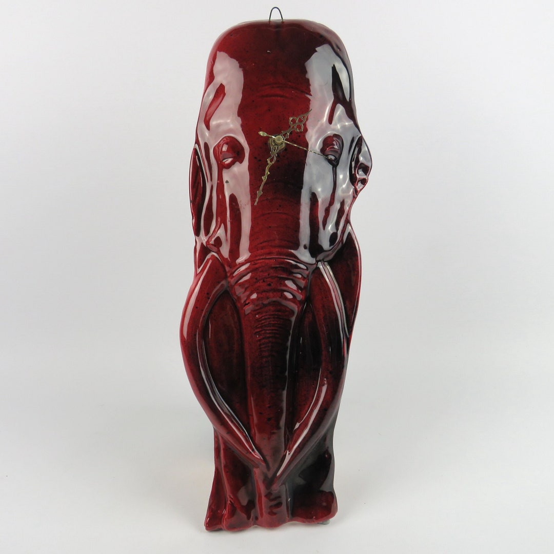 Elephant-shaped Wall Clock, Red Ceramic Elephant Clock, Quirky Vintage ...