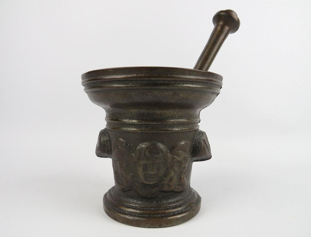 Antique Mortar and Pestle With Cherubs Putti Decor, Cast Iron Pharmacy ...