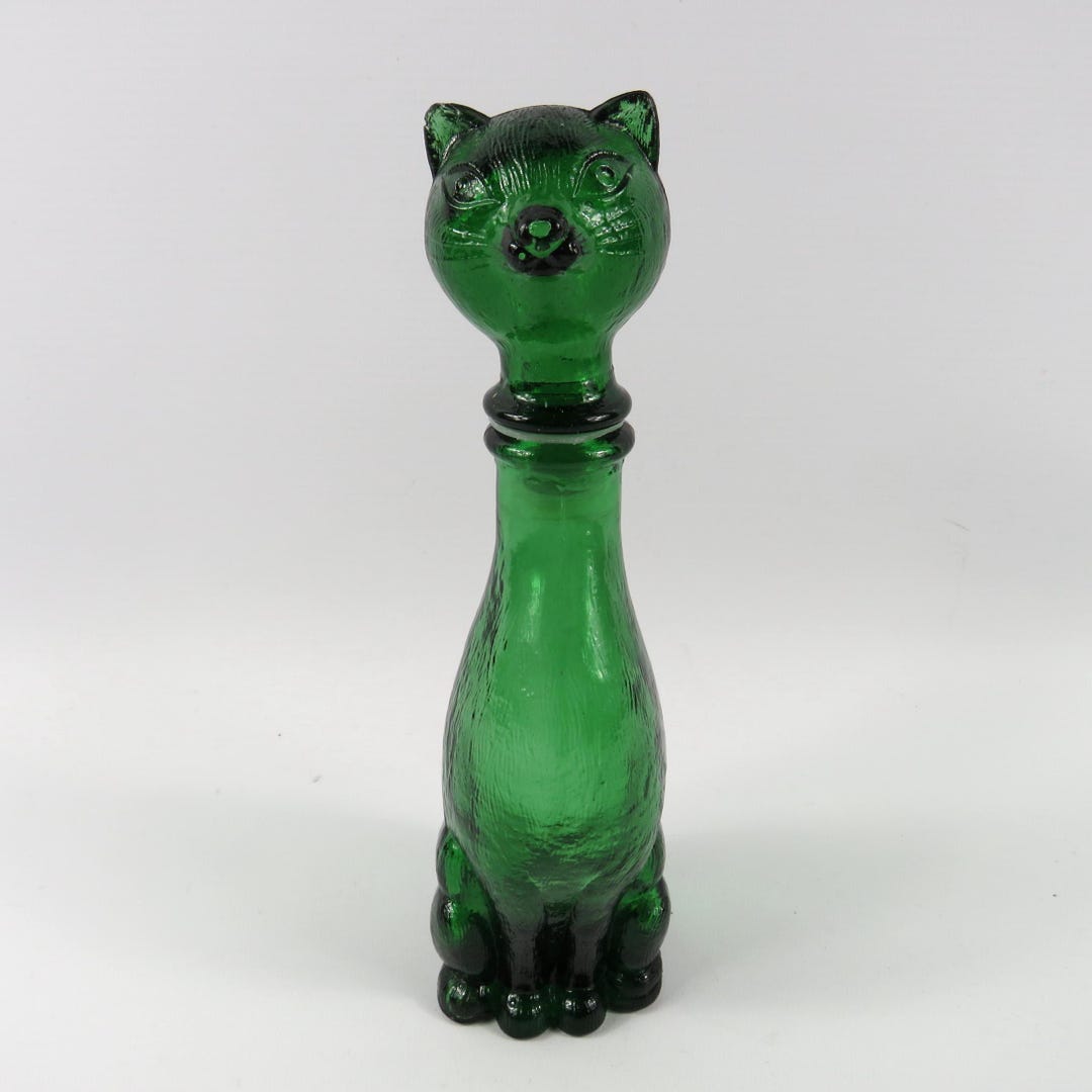 Empoli Green Cat Decanter, Italian Genie Bottle in the Shape of a Cat ...