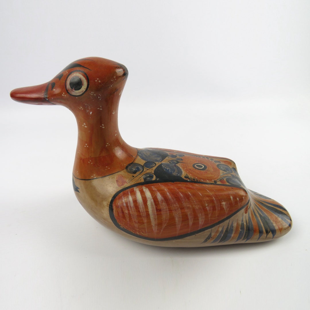 Vintage Mexican Pottery Duck Bird, Hand-painted Terracotta Pottery From ...