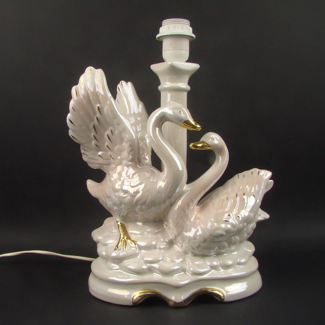 Vintage Swan Lamp, White and Gold Italian Lamp Base, Swan Bedside Lamp ...