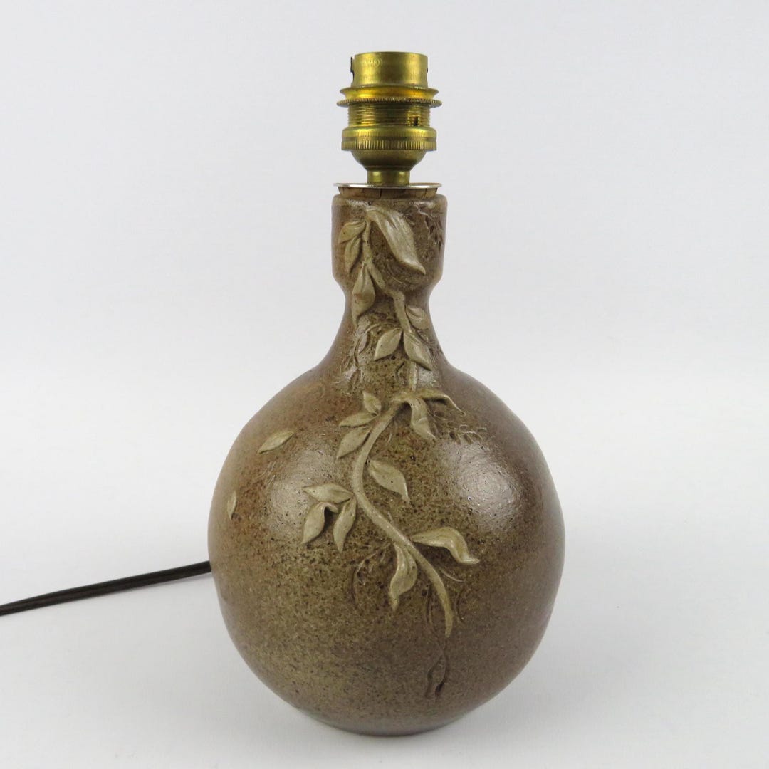 Vintage Stoneware Lamp Base With Floral Design, Retro-chic Handcrafted ...