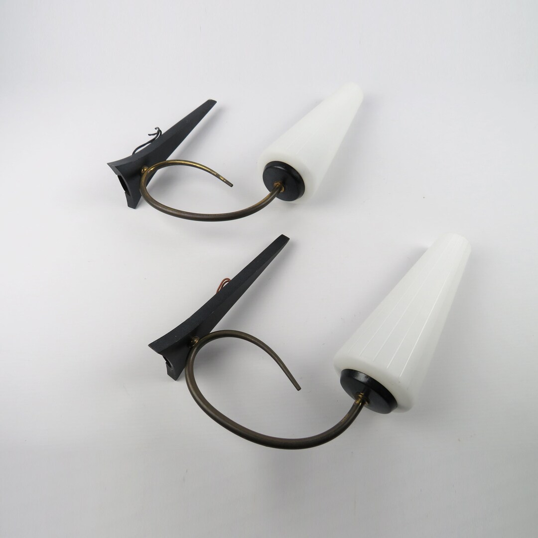 Spindle Wall Sconces With Opaline Shades, Minimalist Wall Lights From ...