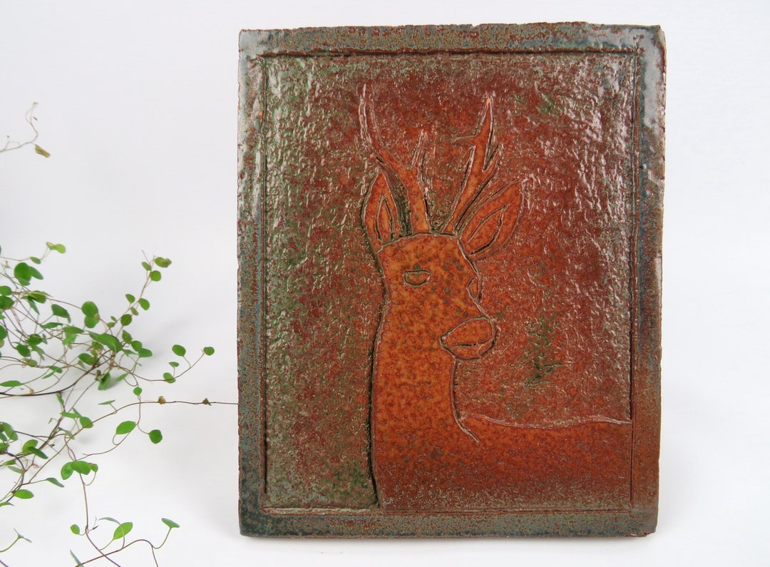 Handcrafted Terracotta Wall Tile With Deer Stag Decor - Etsy