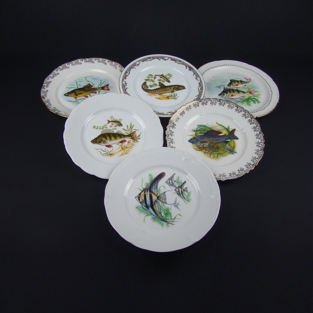 Vintage Limoges Fish Dinner Plates, Mismatched Fish Plate Set of 6 ...