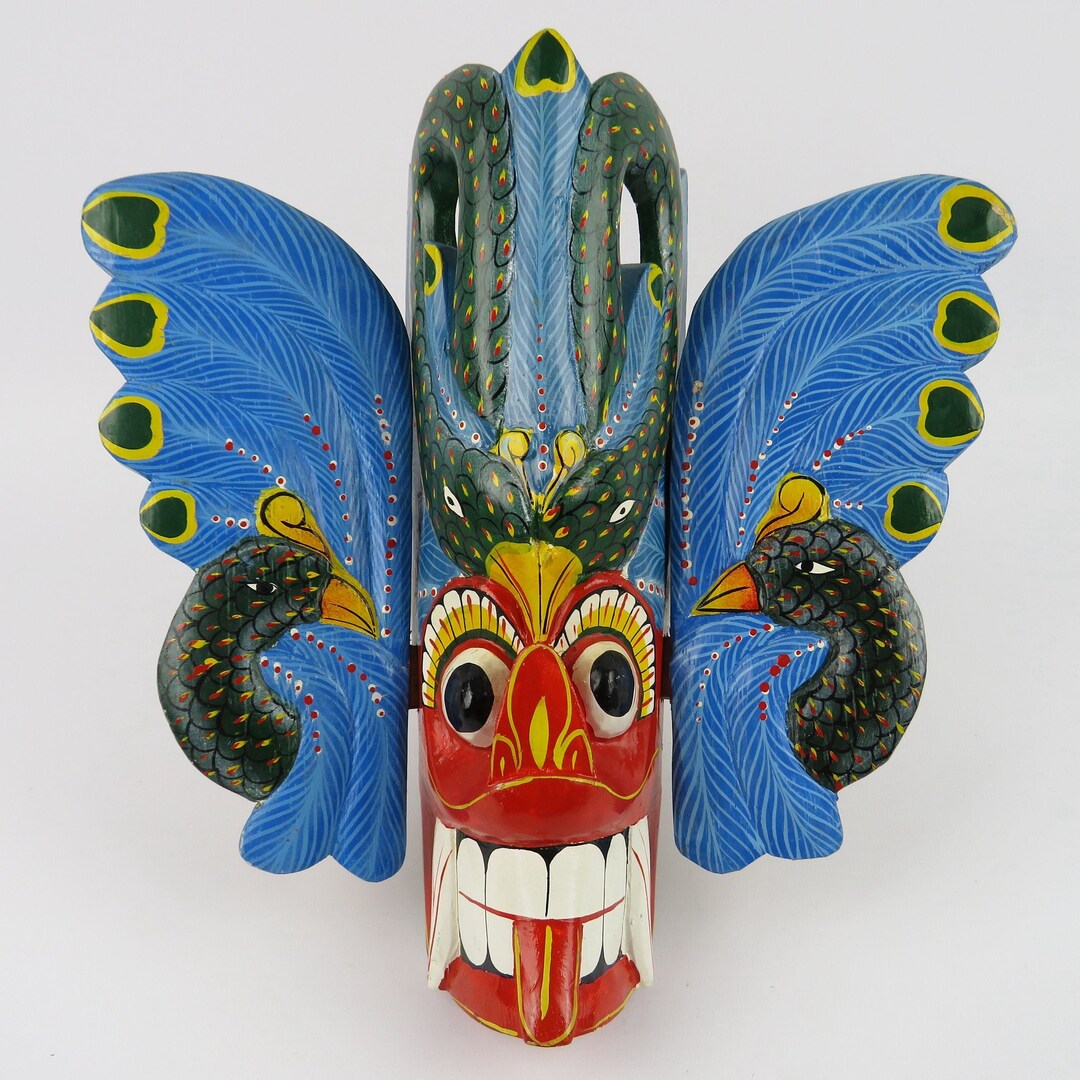 Sri Lankan Traditional Devil Mask, Mayura Raksha Peacock Mask Sculpture ...
