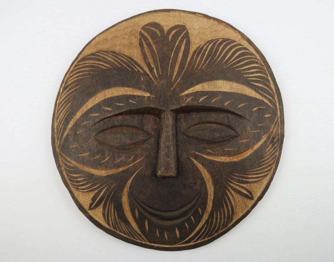 African Teke Tribal Mask, Carved Wood Bateke Wall Mask, Large African ...