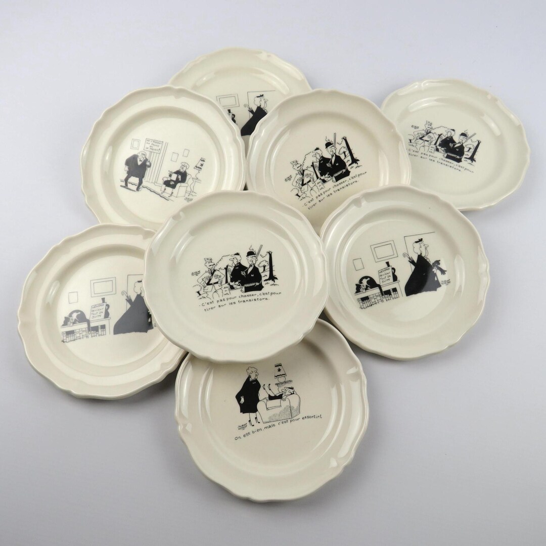 Jacques Faizant Amusing Plates, St Amand Talking Plates Set of 8, Black ...