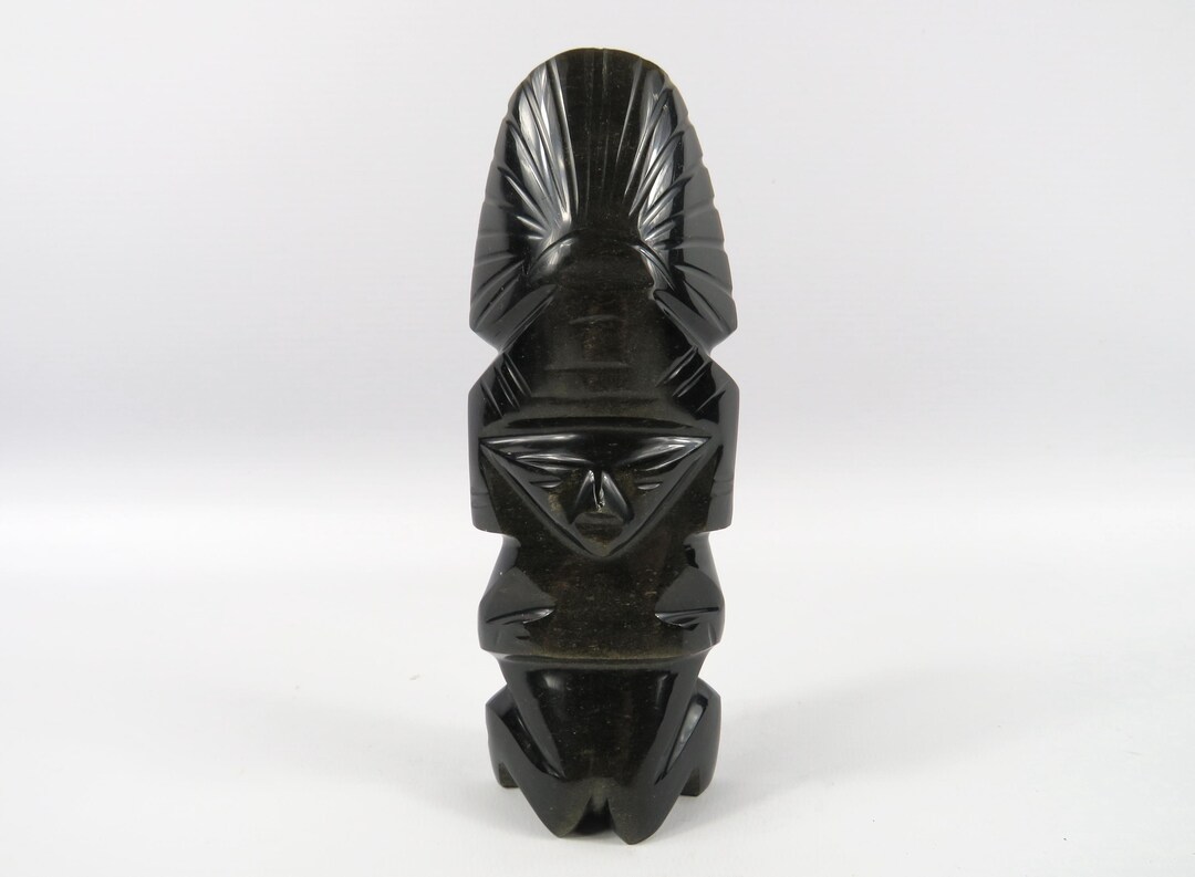 Golden Obsidian Aztec Statue, Pre-columbian Warrior Figurine, Mexican ...